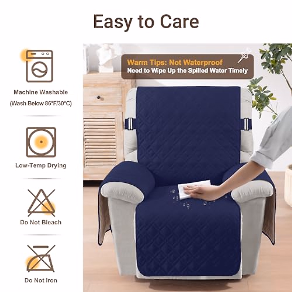 ROSE HOME FASHION Anti-Slip Oversized Recliner Cover for Leather Sofa&Oversized Recliner Covers, Slipcovers for Recliner, Recliner Chair Covers, Double Diamond (Recliner-Oversized:Navy)