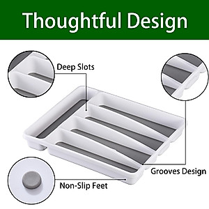 Loyareal Silverware Organizer Utenisl Organizer Holder Kitchen Drawer Organizer Plastic Silverware Tray for Drawer Flatware Organizer 5 Compartment White