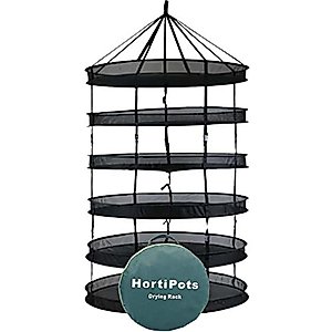 HORTIPOTS Herb Drying Rack 360 Degree Access 3 Feet Clip Adjustable Center Support Straps NO Sagging Fine Mesh Netting (Heavy Duty Clips 3FT)
