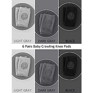SATINIOR 6 Pairs Crawling Knee Pads Anti-Slip Baby Knee Protectors Toddlers Leg Warmers (Black, Gray, Dark Gray)