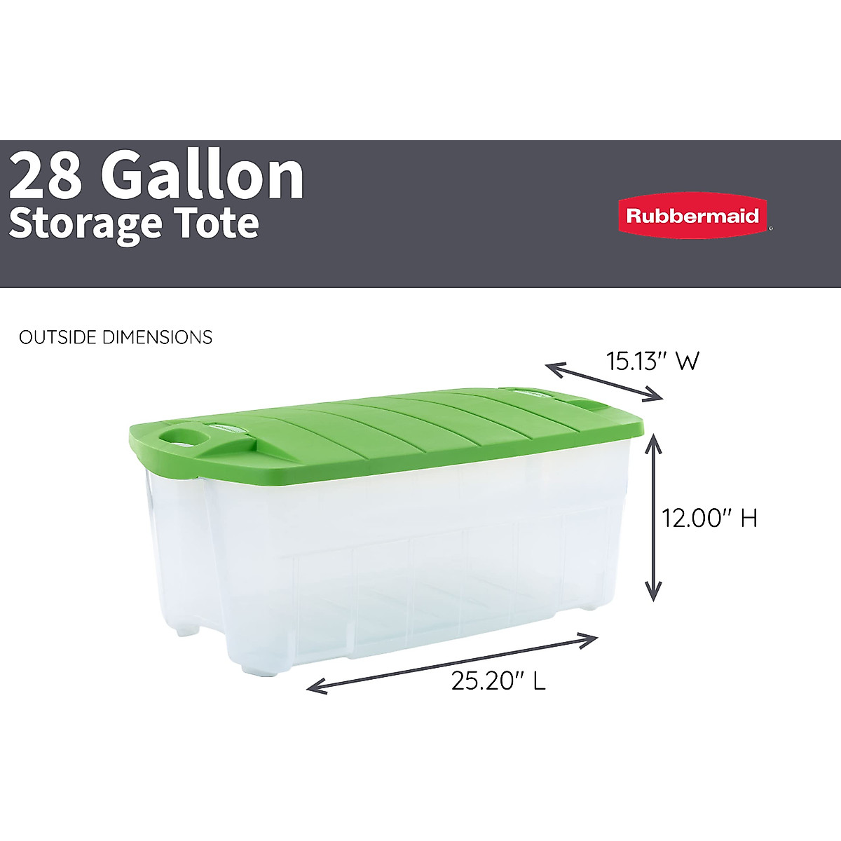 Rubbermaid 28 Gallon/112 Quart Jumbo Clear Tote, Pack of 2, Stackable, Large Capacity, Clear Bins/Bright Green Lids, Home, Garage, and Office Storage Organizer, Durable Snap-Tight Lids
