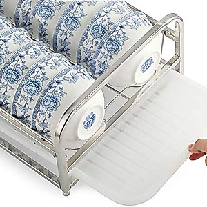 STRAW Silver Drain Rack - Stainless Steel Single-layer Dish Drain Rack with Drain Pan for Storage Bowl Rack