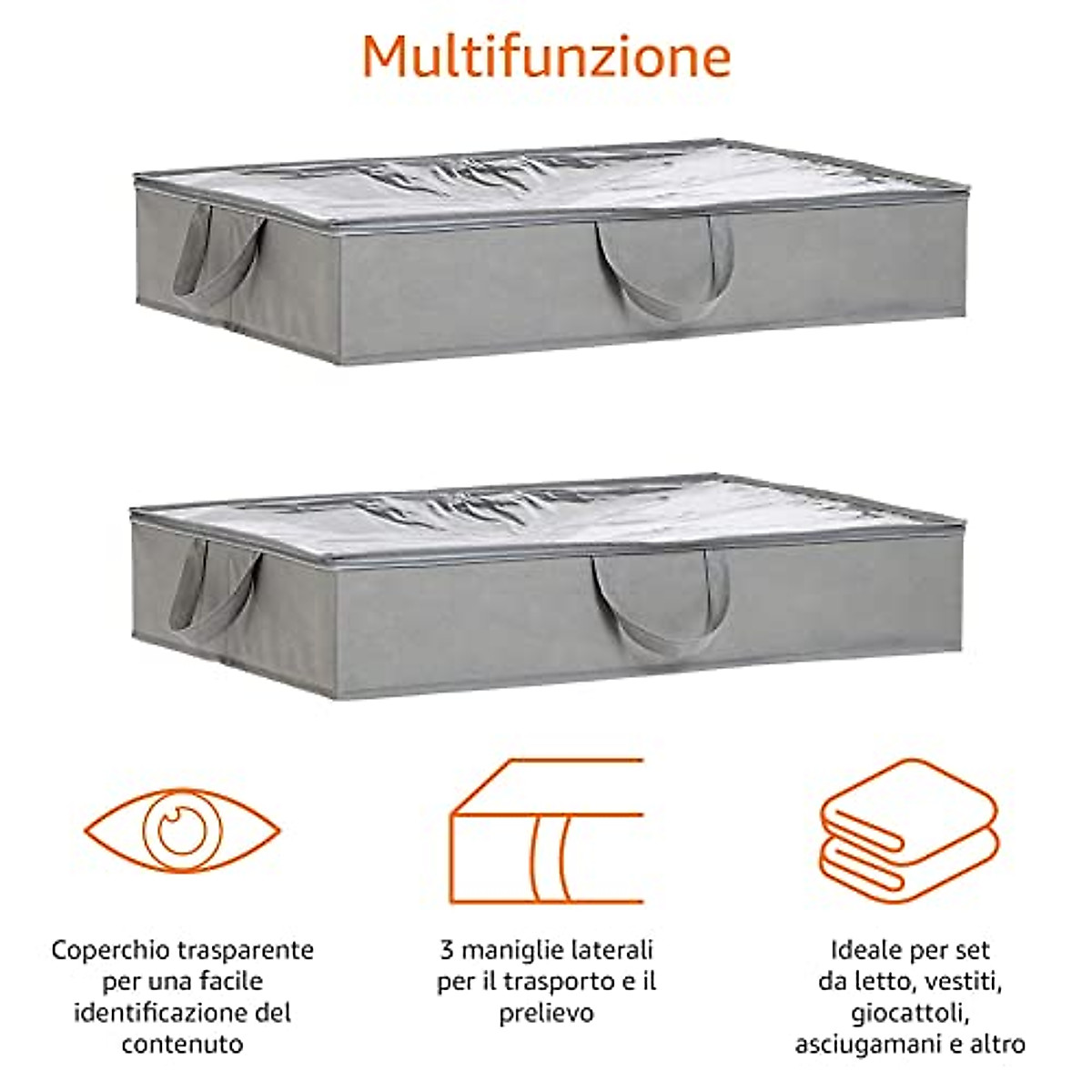 Amazon Basics Under Bed Fabric Storage Container Bags with Window and Handles - 2-Pack, 30.2 x 20 x 5.7 Inches, Gray
