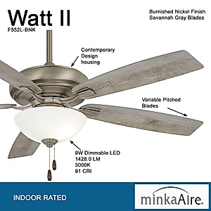 MINKA-AIRE F552L-BNK Watt 60 Inch LED Energy Star Rated Ceiling Fan with DC Motor and 4 Speed Pull Chain in Burnished Nickel Finish