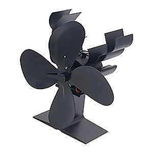 4 Blade Heat Powered Stove Fan Large Air Volume Fireplace Wood Stove Fan Non Electric Eco Fan Low Noise Aluminum Alloy Black