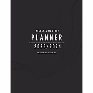Minimalist Black Planner 2023-2024 with Weekly and Monthly Pages from July 2023 to July 2024