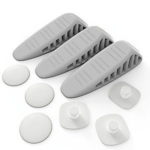 ALBEN Rubber Door Stopper Set - (Gray, 3 Pack) for All Flooring Types - 3 Heavy Duty Rubber Door Stops with 3 Silicone Wall Protectors and Convenient Door Storage