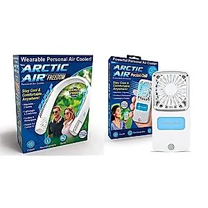 Arctic Air Freedom Personal Air Cooler By Ontel & Pocket Chill Personal Air Cooler by Ontel - Powerful 3-Speed, Lightweight, Portable, Cordless, Rechargeable Personal Cooling Fan