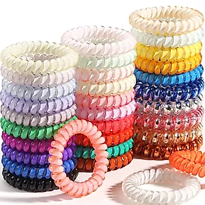 DealEachDay 32Pcs Spiral Hair Ties,No Crease Coil Hair Ties,Phone Cord Hair Elastics Coils,Candy Colors Spiral Bracelets Ponytail Holders Hair Accessories for Women Girls
