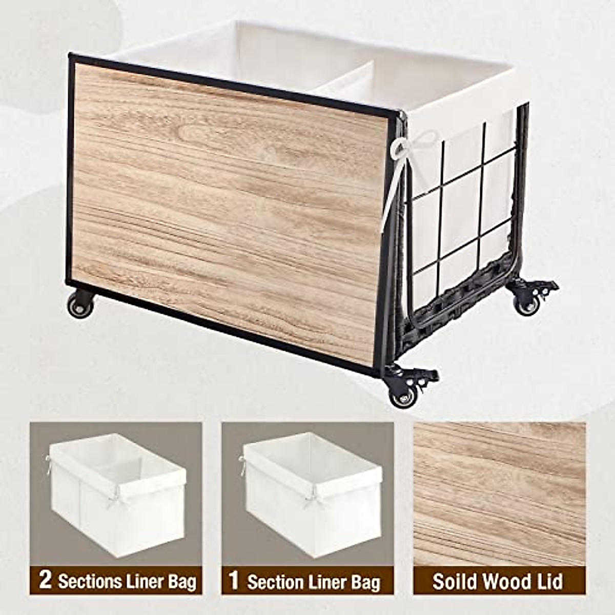 GREENSTELL Storage Basket with Wheels and Lid, 65L Handwoven Large Shelf Basket with Cotton Liner and Metal Frame, Foldable & Easy to Install, Storage Box Basket Bin with Handle Black