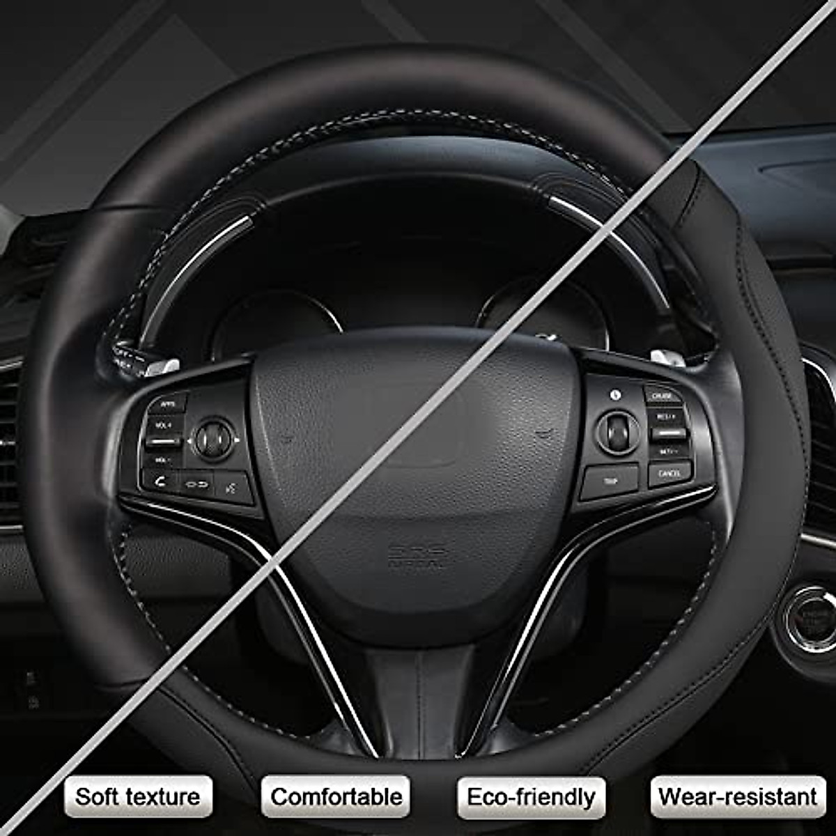 West Llama Customized Auto Car Steering Wheel Cover for Honda (Black-Standard Size)