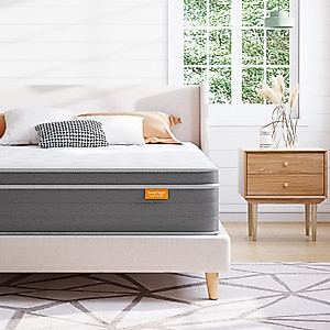 Sweetnight King Mattress, 10 Inch Hybrid King Size Mattress with Individually Wrapped Pocket Springs for Motion Isolation and Edge Support, Pillow Top King Mattress in a Box, Medium Firm