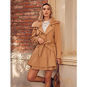 Zeagoo Women Long Sleeve Faux Fur Lapel Double-Breasted Thick Wool Coat , Camel, US XL /Asian 12