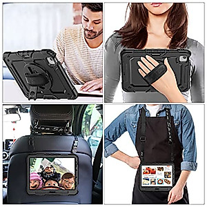 iPad Air 5th/4th Generation/Pro 11 (4th/3rd/2nd) Case, SEYMAC stock Full-Body Drop Protection Case with Screen Protector Pen Holder [360° Rotate Hand Strap/Stand] for iPad 10.9/11 Inch (Black)