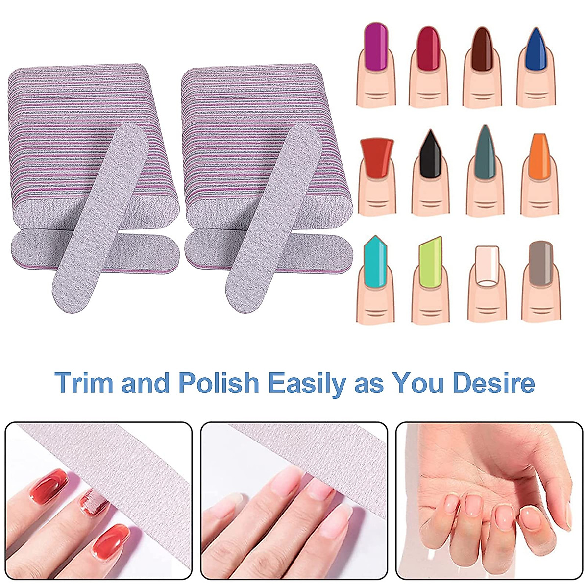 Nail Files (50 Pack), 3.6 Inches Emery Board Nail Files for Acrylic and Natural Nails, 100/180 Grit Small Double Sided Fingernail Filer Bulk Mini Professional Finger Nail Filer Manicure Set Gray