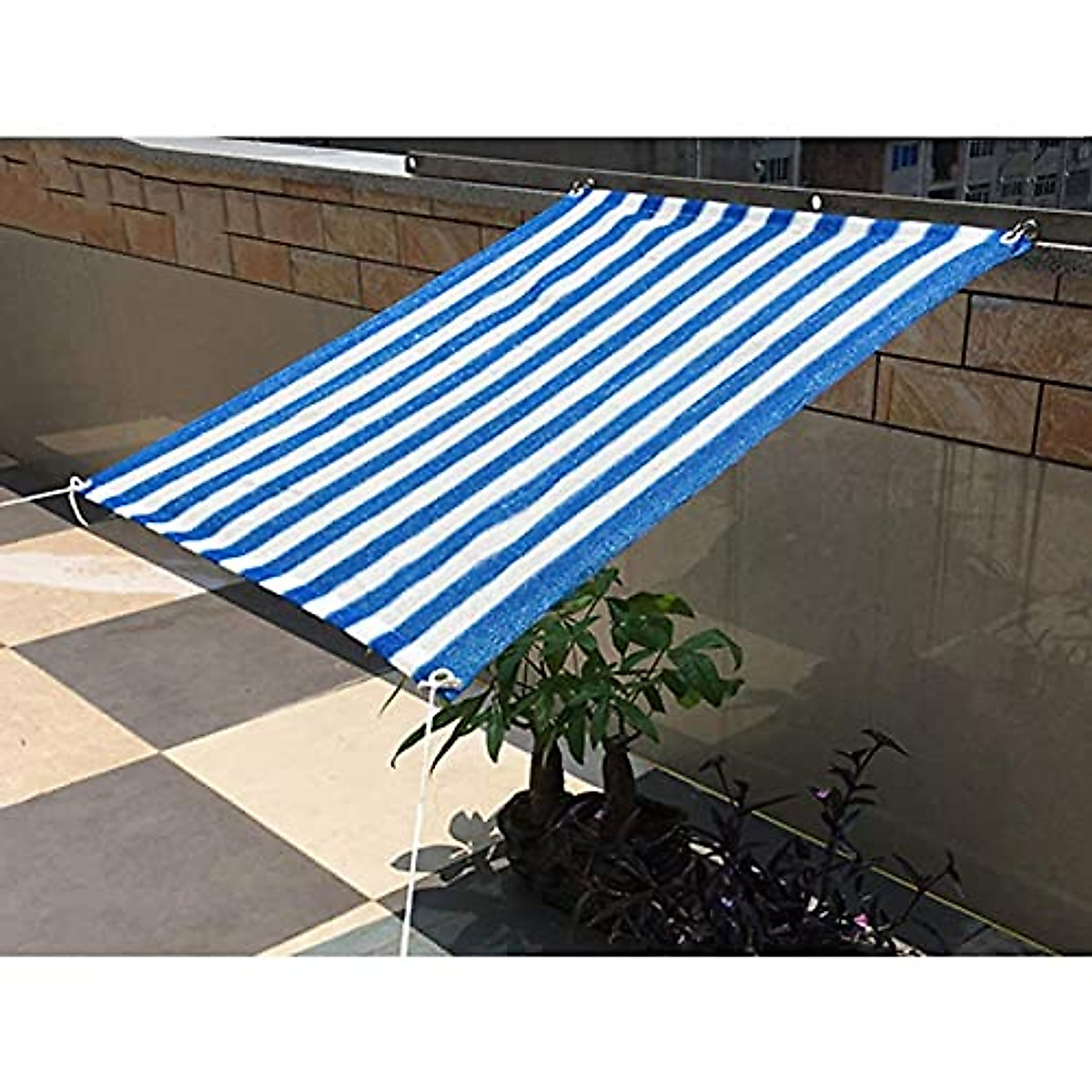 ALBN-Shading net Stripe Anti-UV Balcony Shadow Metal Hole Foldable Polyester, 14 Sizes (Color : Blue White, Size : 0.9x4m)