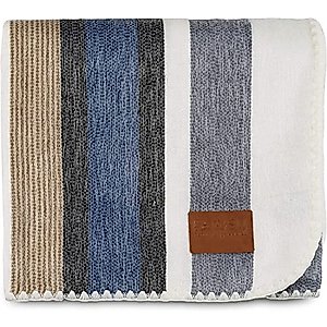 QISU Alpaca Wool Blanket Throw | Large, Beautiful, Warm, Stripe | 85 x 65 inches | Ultra-Soft, Hypoallergenic and Breathable | Non-Itchy or Scratchy Fabric (Brown Blue Grey White)