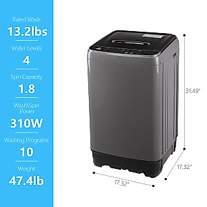 Full Automatic Washer And Dryer Combo, Portable Washing Machine, 13.2 Lbs Compact Washer With Stainless Steel Inner Barrel,10 Wash Programs/Led Display/8 Water Levels/Faucet Adapter,For Home,Apartment