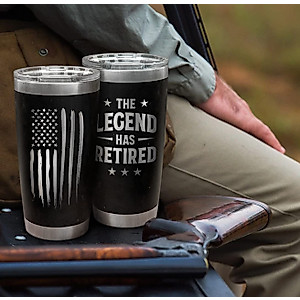 PRPinkRain Retirement Gifts for Men 2023 - The Legend Has Retired - American Flag Tumbler, Retirement Gag Gifts Idea for Men, Him, Dad, Grandpa, Husband, Coworkers