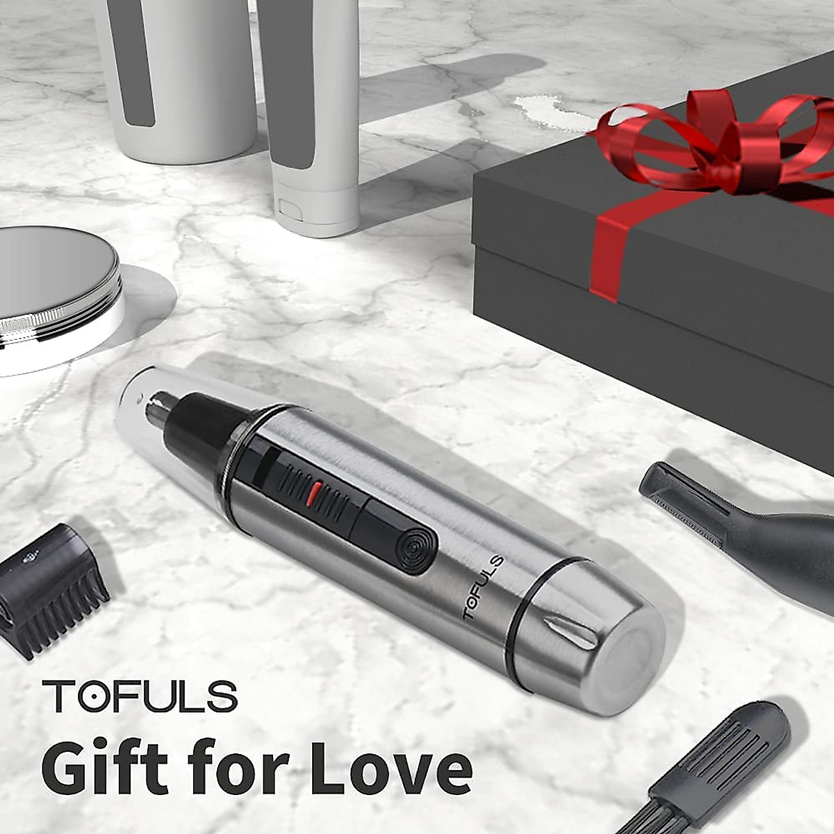 TOFULS Ear and Nose Hair Trimmer for Men - Waterproof Stainless Steel 3-in-1 Hair Trimmer, Nose Hair Clipper, Ear Trimmer, Beard Trimmer, All in One Facial Hair Trimmer, Painless Eyebrow Trimmer