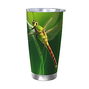 jshmgchw 3d Dragonfly Print 20oz Tumbler, Car Cup With Lid And Straw, Spill-Proof, Stainless Steel Double Wall Vacuum Insulated Reusable Coffee Travel Mug, For Cold Drinks, Hot Beverage