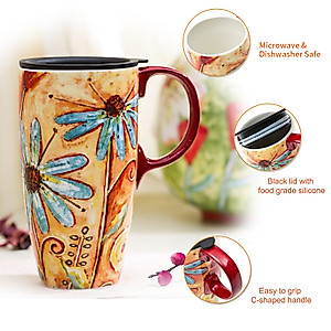 Topadorn 17 oz Tall Ceramic Travel Mug Coffee Cup with Sealed Lid,set of 2