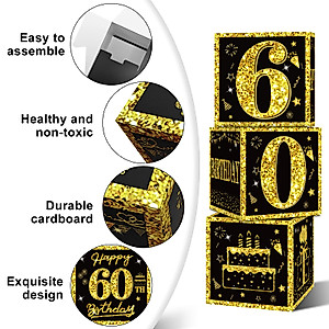 3pcs 60th Birthday Decorations Boxes for Men Women, Black Gold Happy 60 Birthday Balloons Boxes Party Supplies, 60 Year Old Bday Theme Cardboard Box Decor