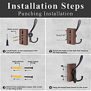 WYTAOHZL 3PCS Coat Hooks Wall Mounted Tri Hooks Wall Coat Rack Large Matte Metal Black Coat Hooks for Wall Heavy Duty Walnut Coat Rack Hooks with 3 Hooks for Coat Hat Towel Mudroom Bathroom Entryway