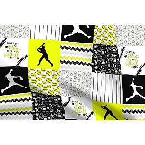 Spoonflower Fabric - Softball Baseball Neon Yellow Black Womens Sports Girls Chevron Printed on Petal Signature Cotton Fabric by The Yard - Sewing Quilting Apparel Crafts Decor