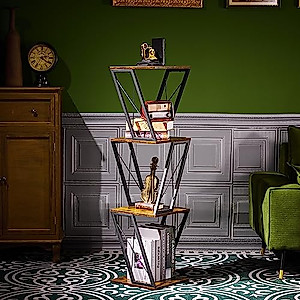 LiebeRen Bookshelf, 4-Tier Small Bookshelf, Corner Bookshelf, Corner Shelves Stackable, Display Bookshelf for Books and Artwork, Modern Bookshelf, Short Bookshelf in Ironwood Combination.