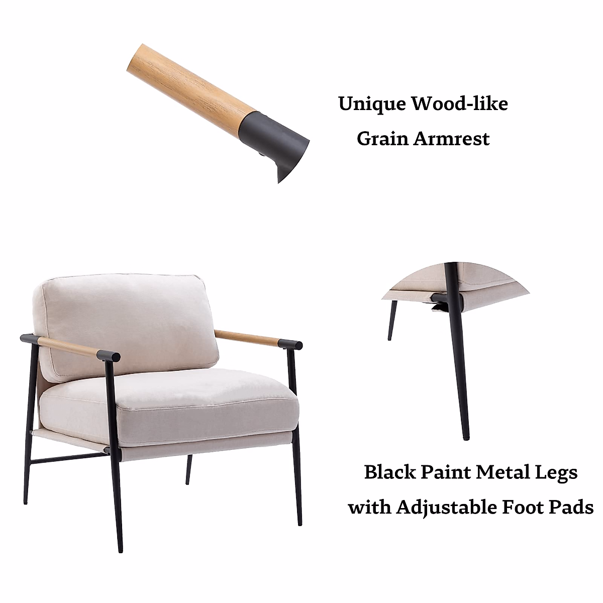 LukeAlon Mid-Century Chenille Accent Chair, Ultra Soft Living Room Chair with Metal Legs Modern Armchair Lounge Chairs Upholstered Comfy Leisure Chair for Bedroom Reception Area Reading Room, Beige