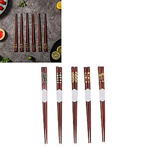 Wooden Chopsticks, 5 Pair Wooden Chopsticks Red Sandalwood Grooved Pattern Reusable Chop Sticks