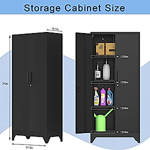 CBNTKI Metal Storage Cabinet, Lockable Garage Storage Cabinet with Doors and 4-Tier Shelves,Office File Cabinet with Lock, 71" Tall Steel Tool Cabinet, Black