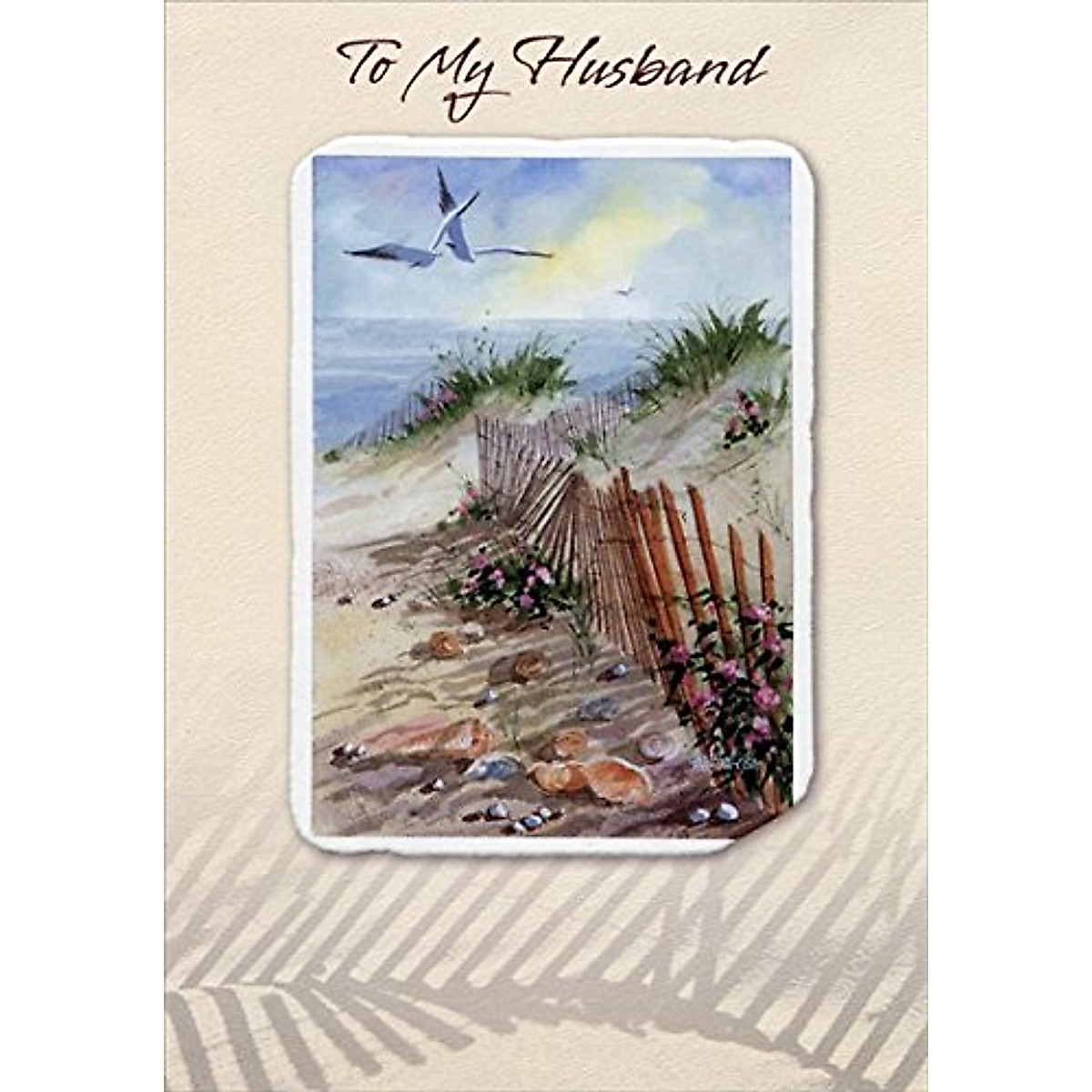 Embossed Beach, Fence and Seagulls: Husband - Designer Greetings Birthday Card