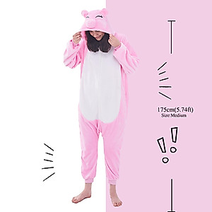 NEWCOSPLAY Unisex Adult Pink Pig Onesie Pajamas Animal One Piece Costume Cosplay Sleepwear (Pink Pig, X-Large)