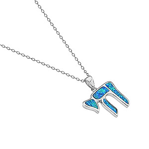 My Daily Styles 925 Sterling Silver Blue Simulated Opal Turquoise-Tone Jewish Chai Living Charm Pendant Necklace (Silver)