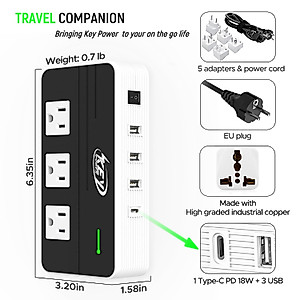 Key Power 230-Watt Step Down 220V to 110V Voltage Converter & International Travel Adapter/Power Converter with USB-C Port 18W - [Use for USA Appliance Overseas in Europe, AU, UK, Ireland, etc.]