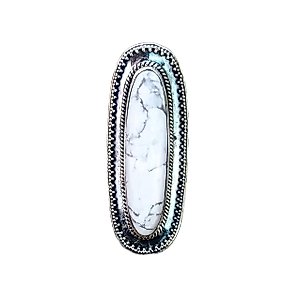White Howlite Ring, Sterling Silver Ring, Antique Ring, Oval Shape Ring, Boho Style, Turquoise Howlite Ring, Promise Ring, Buffalo Ring, Bridesmaids Gift, Healing Crystal, Gypsy Ring, Vintage Style
