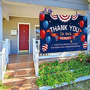Thank You to Our Heroes Banner Decorations Patriotic Happy Veterans Day Backdrop Background for Greeting Police Military Army Employees Heroes Theme Party Supplies, 71 x 43 Inch