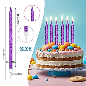 24-Count Glitter Long Thin Birthday Candles, Dark Purple Long Stick Birthday Cake Candles Set, Cake Candles Decorations for Birthday Party Wedding Anniversary Supplies