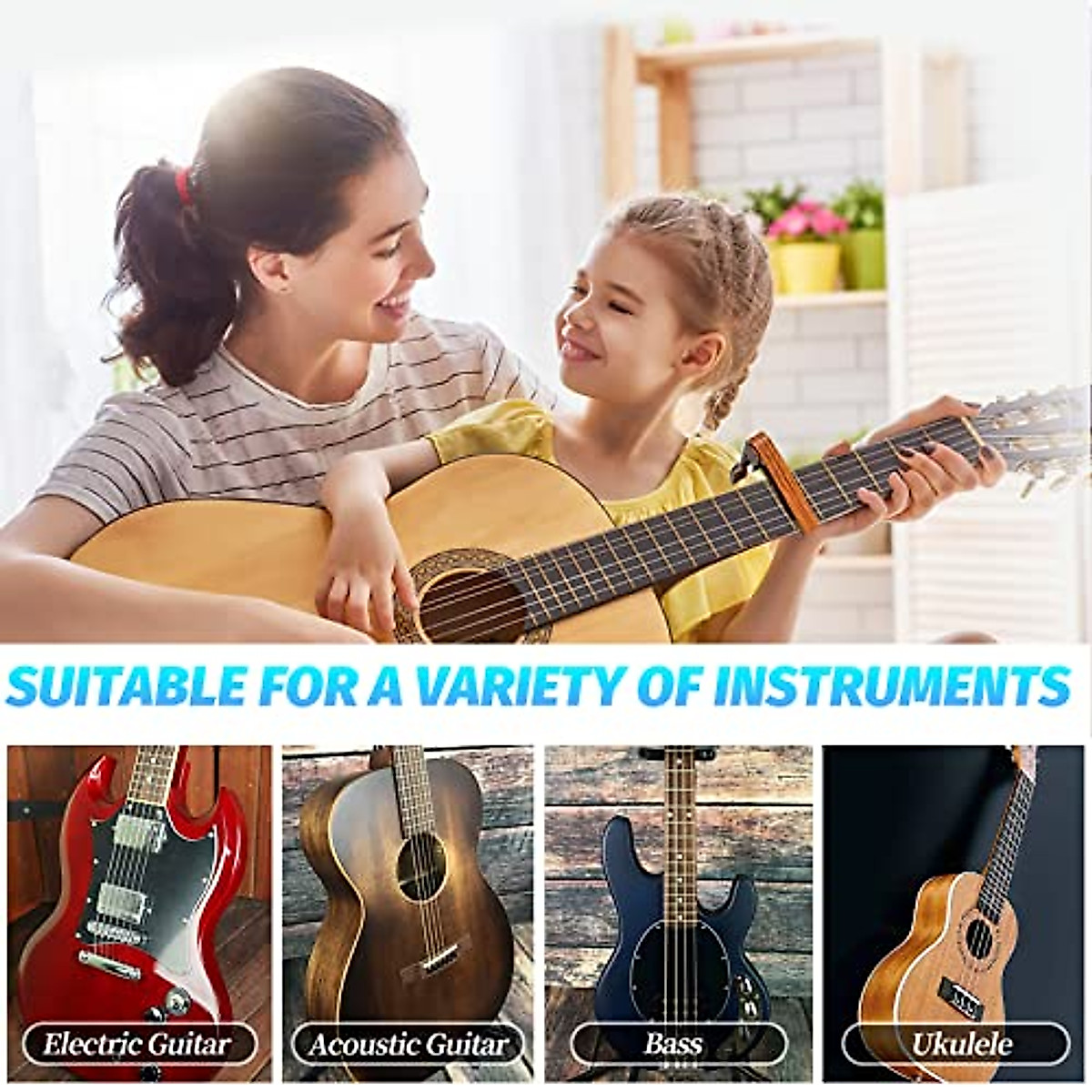 Guitar Tuner and Guitar Capo, Clip-On Tuner with Rosewood Color Capo for Acoustic Electric Guitar Bass Ukulele