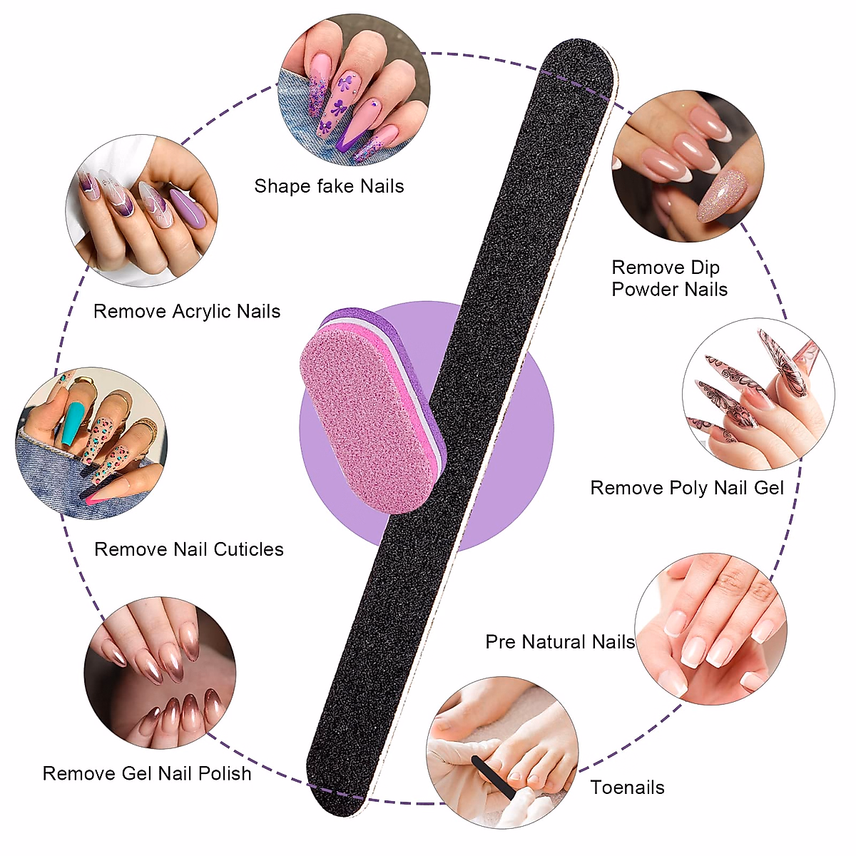 Nail File and Buffer Professional Manicure Tools Kit Emery Board & Nail Buffer Blocks Double Sided Reuseable 100/180 Grit 10Pcs for Home and Salon Use(Purple)