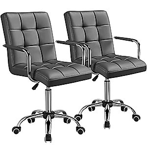 Yaheetech PU Leather Office Chair Mid-Back Task Ergonmic Chair with Swivel Wheels Height Adjustable, Grey