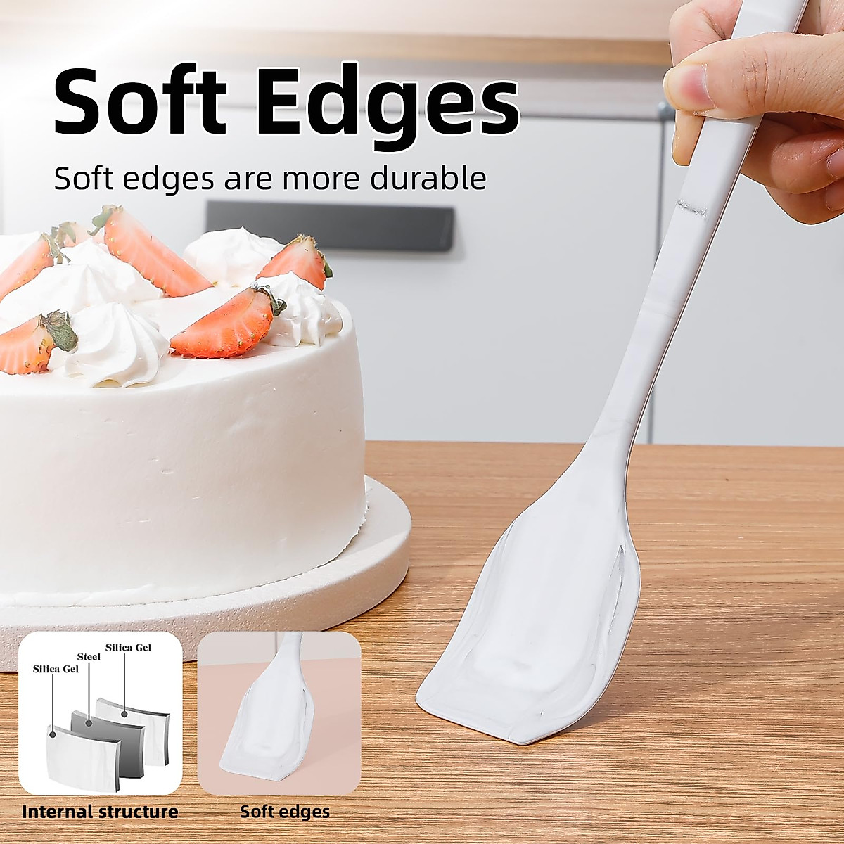 FIVETAS Food Grade Silicone Rubber Spatula Set for Baking,Cooking.High Heat Resistant Non Stick,Dishwasher Safe,Stainless Steel Core Handle,BPA-Free,Marbling set of 4