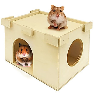 Hamiledyi Guinea Pig Hideout Hut with Windows Hamster Wooden House Large Space Chinchilla Wooden Hut for Hamsters Syrian Mouse Gerbil Hedgehogs Squirrels Habitat Decor