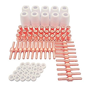 Donwind 80pcs PT-31 JG-40 WSD-LG40 Plasma Electrode Tips Nozzle Extended Shroud Shield Cup Kit Fit Cut 50D 50 40 Plasma Cutter