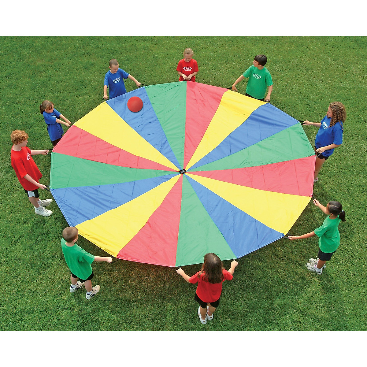 Palos Sports - Heavy Duty Standard Parachute 35' with 30 Handles, Kids Parachute for Cooperative play - Comes with Carrying Bag | Multi-colored