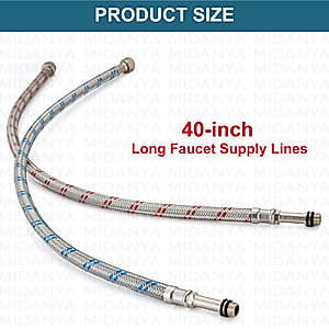 Midanya 40-Inch Long Faucet Connector,Bathroom Kitchen Faucet Connector,Braided Stainless Steel Supply Hose 3/8-Inch Female Compression Thread x M10 Male Connector,x 2 Pcs (1 Pair)