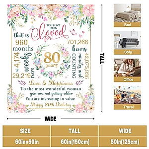 80th Birthday Decorations for Women,80th Birthday Gifts for Women,Best 80th Birthday Gifts,Happy 80th Birthday Decorations for Her,Wife,Sister,Friend,Soft Throw Blanket 50" X 60"