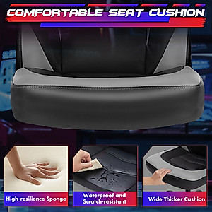 Sweetcrispy Computer Gaming Desk Chair - Ergonomic Office Executive Adjustable Swivel Task PU Leather Racing Chair with Flip-up Armrest for Adults, Kids, Men, Girls, Gamer, Black Grey